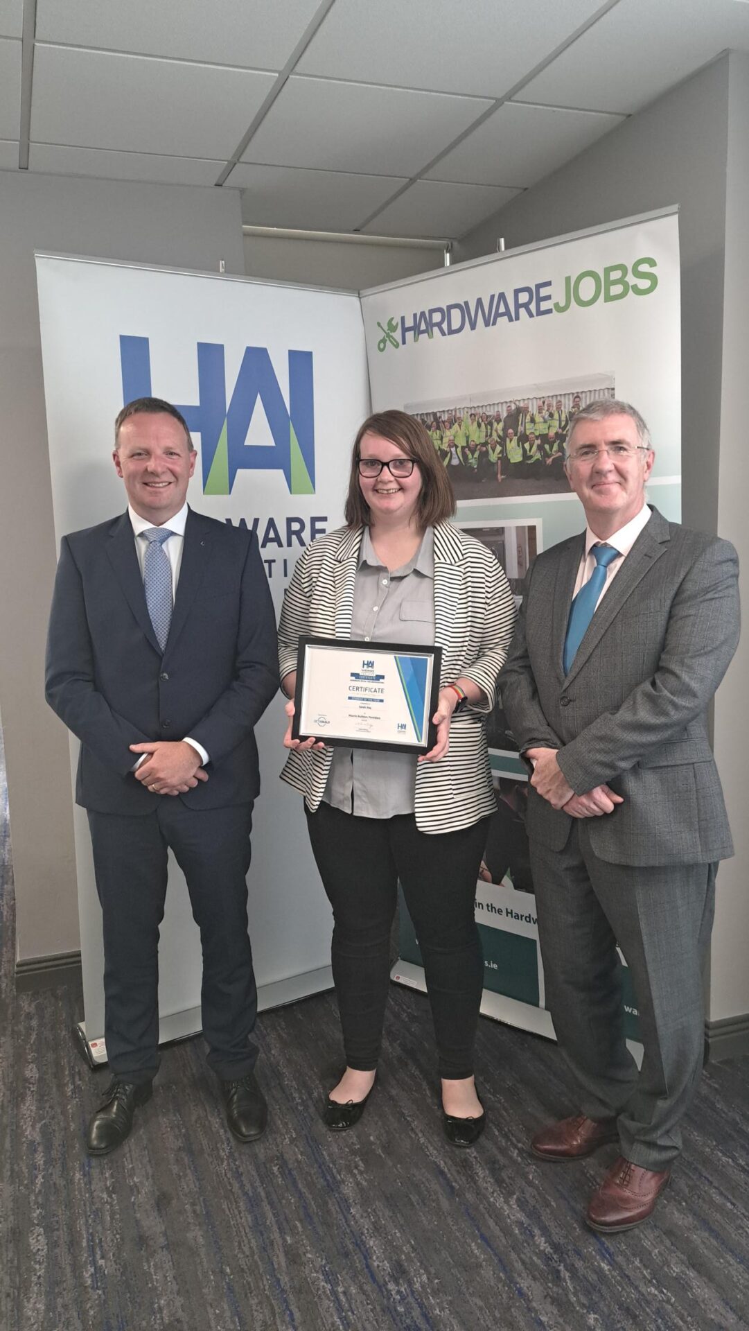 Declan Conlon, Student of the Year Sarah Day, Martin Markey - Hardware Association